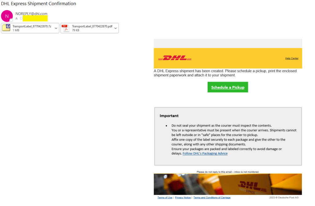 Nuova email come DHL contenente virus | gieffe.net
